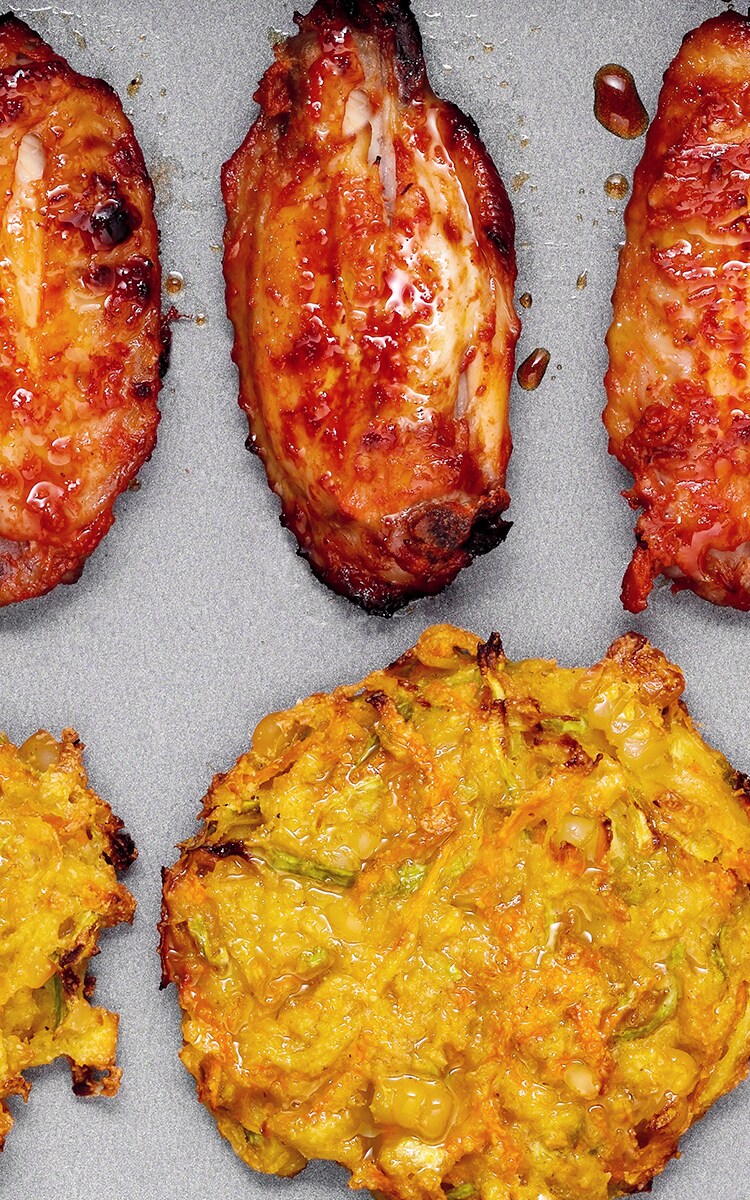 Chicken Wings with Tiny Veggie Cakes