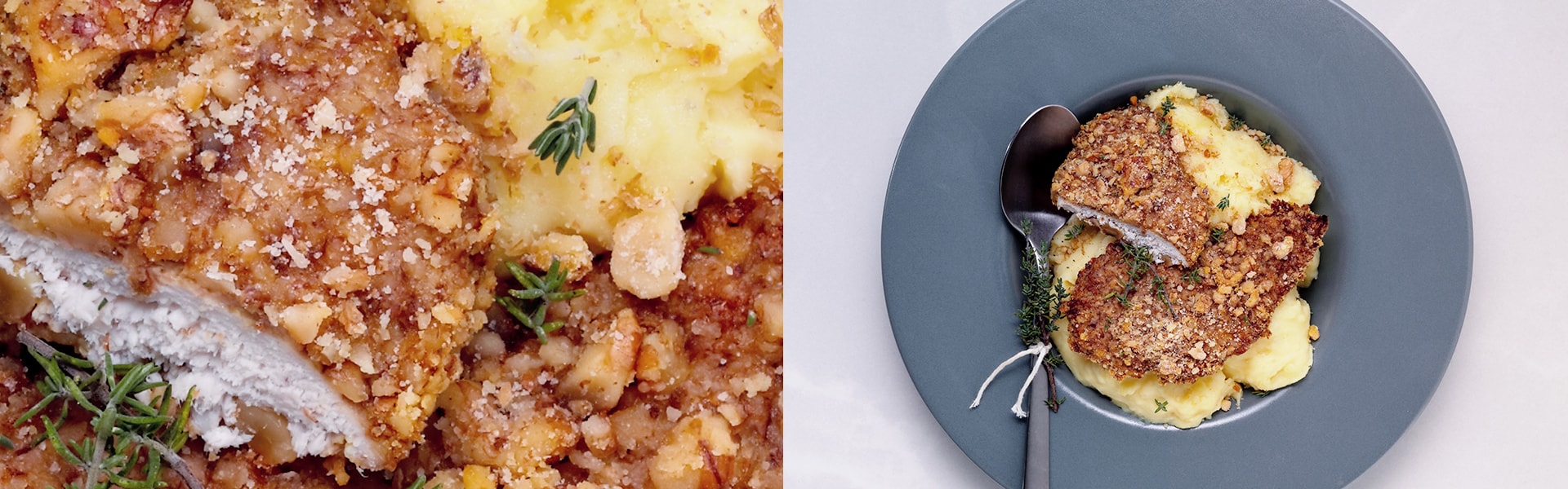 Nut-Crispy Chicken with Mashed Potatoes