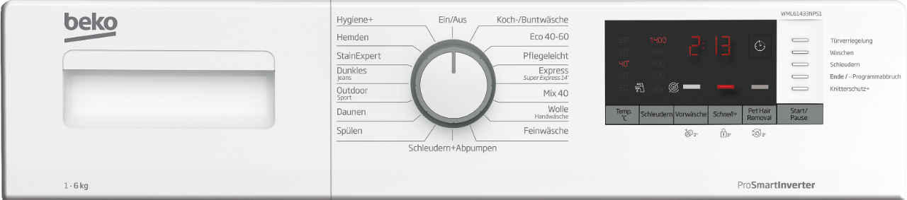 Freistehende Waschmaschine (6 kg, 1400 U-Min) | WML61433NPS1 | BEKO