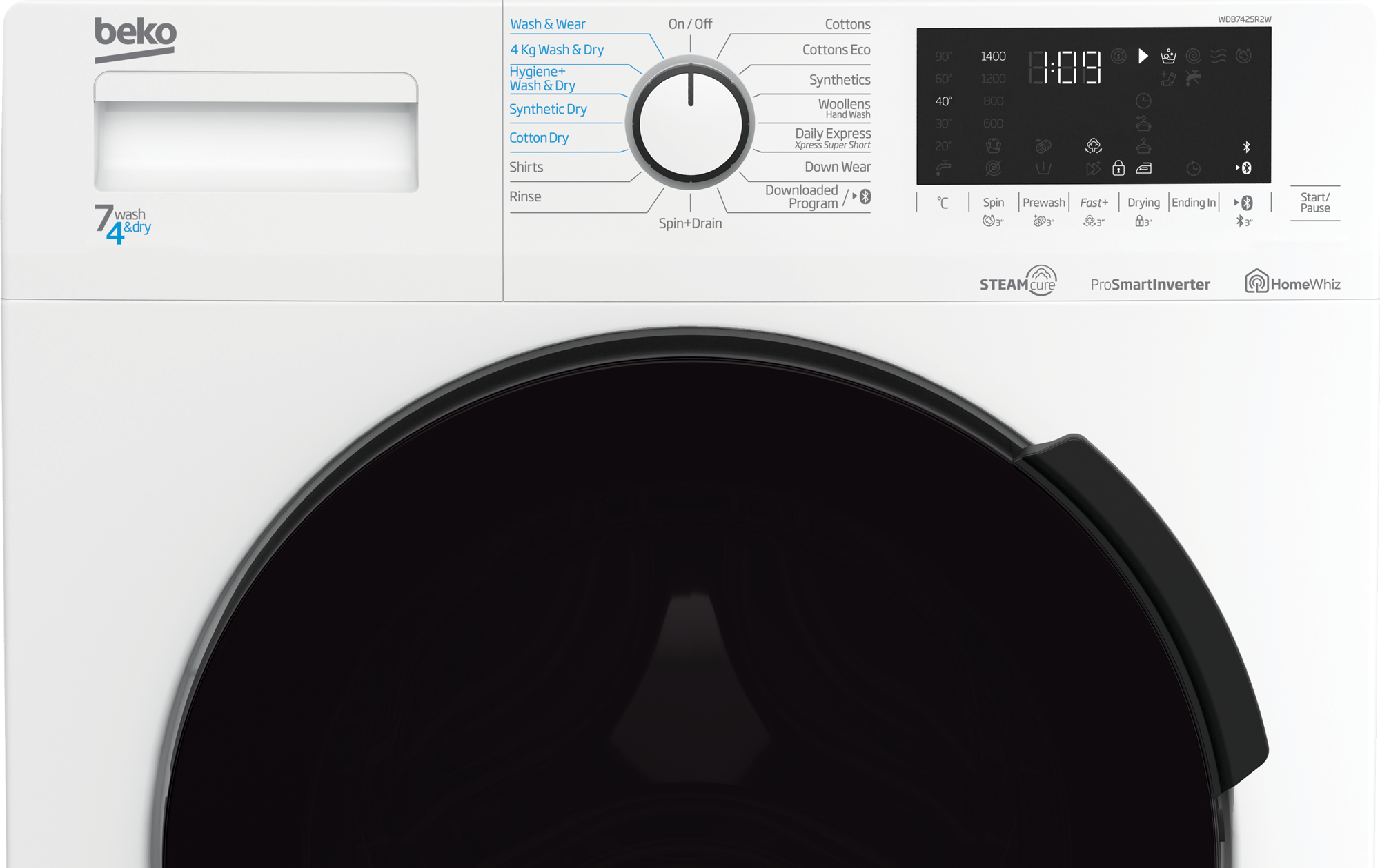 Mesin Cuci dan Pengering (7 kg / 4 kg, 1400 rpm) | WDB7425R2W | BEKO