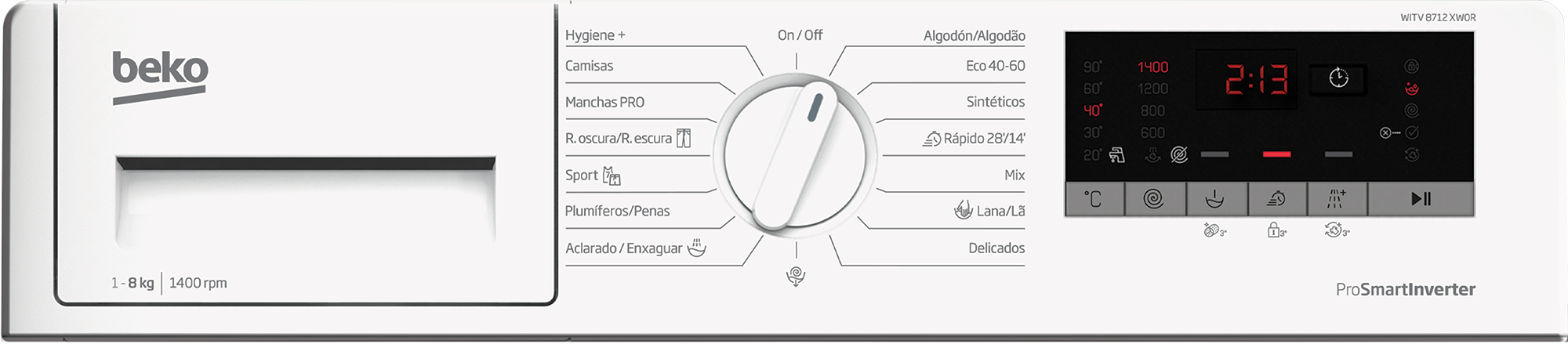 WITV 8712 XW0R | غسالة ملابس مدمجة (8 كغ, 1400 دورة في الدقيقة ...